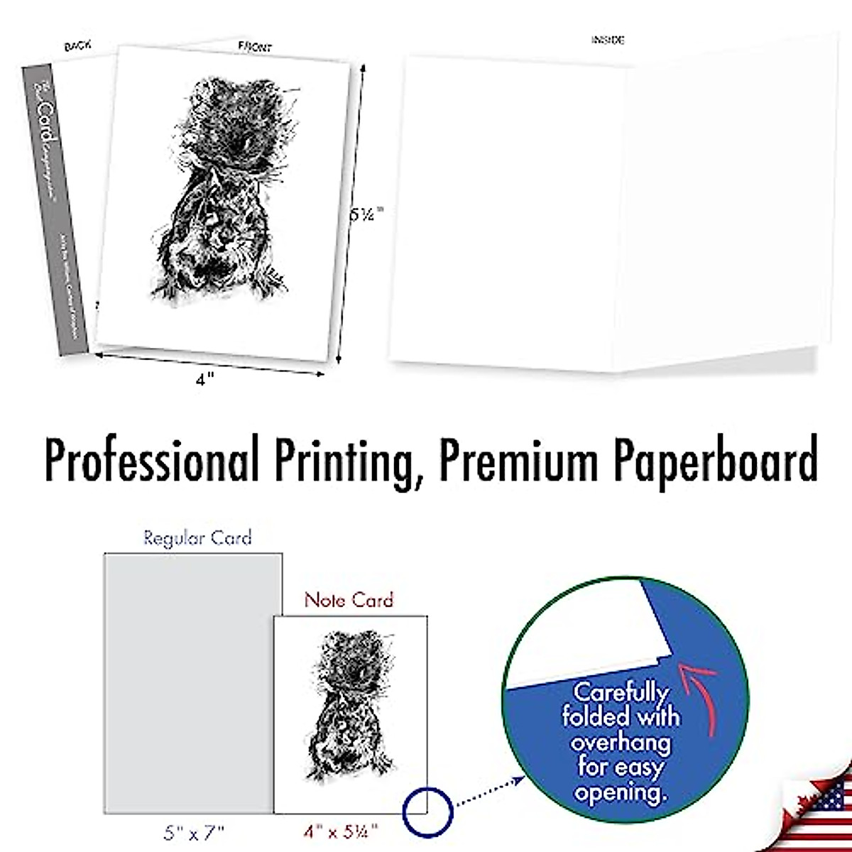 The Best Card Company - 10 Assorted Blank All Occasions Notecards Boxed Set 4 x 5.12 Inch with Envelopes (10 Designs, 1 Each) Boxed Assorted Kid Cards of Pets - CHARCOAL ANIMALS M2956OCB