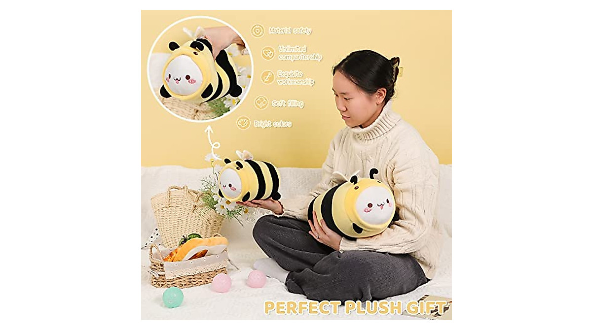 AIXINI 8" Cute Cat Bee Plush Pillow - Perfect Gift!