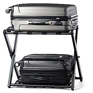 Tangkula Luggage Rack (Set of 4), Folding Metal Suitcase Luggage Stand, Double Tiers Luggage Holder with Shoe Shelf, Luggage Stand for Bedroom, Guest Room, Hotel