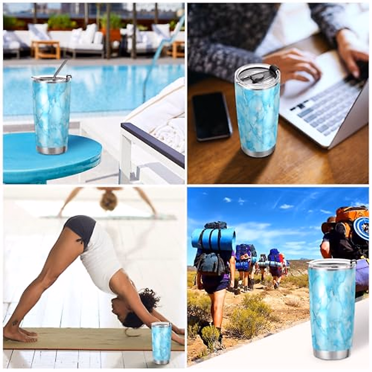 Blue-green Irregular Marble Texture Stainless Steel insulated water bottle with straw with Lid and Straw coffee mug for men for Home, Office or Car portable tumblers with lids and straws vaso