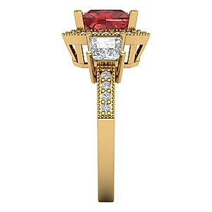 Clara Pucci 2.93ct Cushion Cut Halo Solitaire 3 stone Natural Red Garnet Engagement Promise Anniversary Bridal Ring 18K Yellow Gold 11