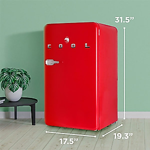 Commercial Cool CCRR32HR 3.2 Cu. Ft Freezer, Vintage Style Refrigerator, with Slide-Out Glass Shelves & Tall Bottle Storage, Retro Fridge, Red