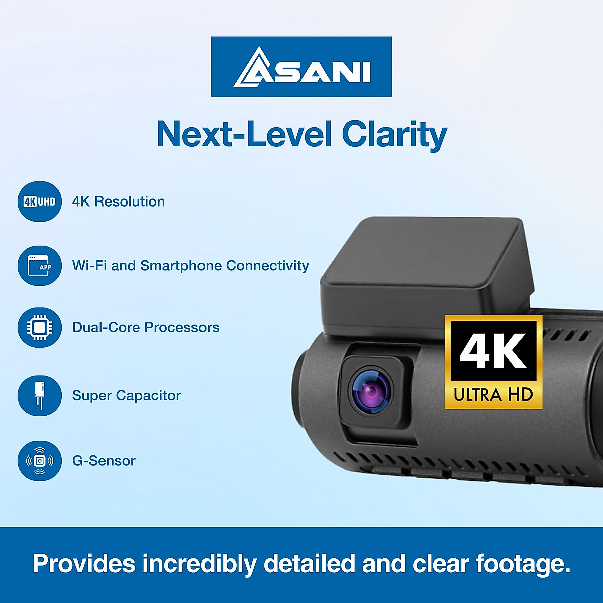 Asani 3-Channel Car Dash Cam - 4K Front, Rear, and Cabin Recording, LCD Screen, Includes 32GB SD Card, WiFi, GPS, G-Sensor, 6 IR LEDs for Night Vision, Ideal for Comprehensive Road Security