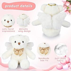 HyDren Angel Bear Plush Stuffed Animal with Wings White Bear Dolls for Boys Girls Birthday Gift (Ribbon Bow, 10 Inch)