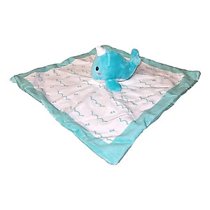 SONA G DESIGNS Baby Lovey Custom Personalized with Name Plush Security Blanket - Narwhale - Elephant - Owl for Infants Babies Toddlers Newborns (Aqua Narwhal with Embroidered Name)