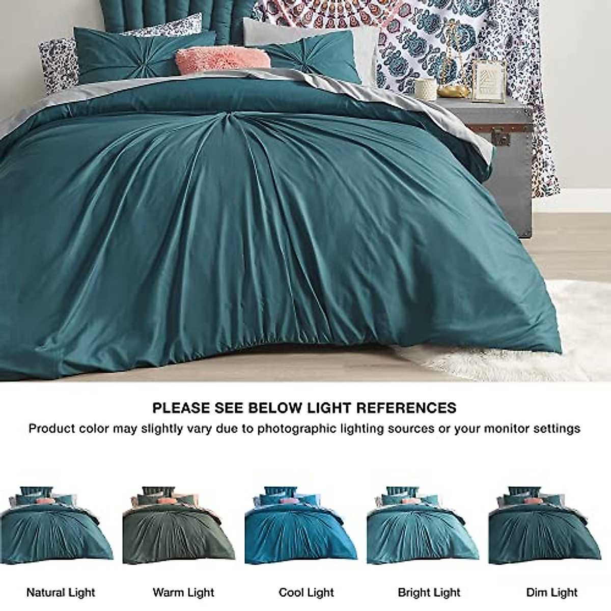 Comfort Spaces 17 Piece Bed in A Bag Comforter Set Include Sheets with 2 Side Pockets - All Season Cozy Bedding and Bedroom Organizer, College Dorm Room Essentials, Full, Henry, Teal