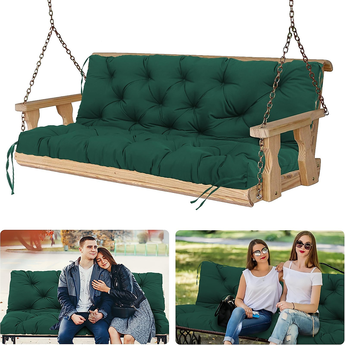 Porch Swing Cushions Outdoor 60 inch Waterproof Swing Cushions Replacement with Backrest and Ties Bench Swing Cushion for Outdoor Furniture Patio Backyard Garden(Red White Stripes-60x40x5inch)