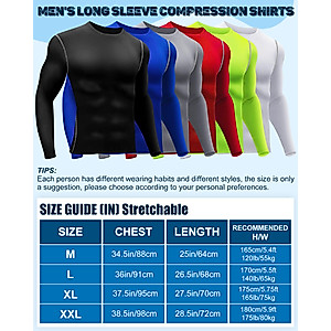 Hicarer 6 Pack Men's Athletic Compression Shirts Long Sleeve Workout Running Undershirt Thermal Sport Base Layer Top(Medium,Multicolor)