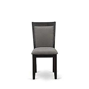 East West Furniture V-Style 5 Piece Room Set Includes a Rectangle Dining Table with V-Legs and 4 Dark Gotham Grey Linen Fabric Upholstered Chairs, 36x60 Inch, V676MZ650-5