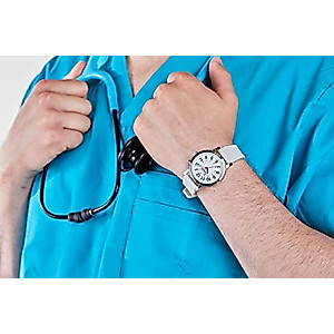 Speidel Original Scrub Watch™ Nurses Doctors Medical Professionals Students Men Women Easy Read Dial Military Time Red Second Hand Silicone Band Water Resistant-Black