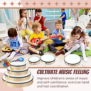 4 Pcs Kids Hand Drum Adults Wood Frame Drum Set with Drum Stick 12 Inch 10 Inch 8 Inch 6 Inch Percussion Musical Instruments for School Kids Adults Beginners Home Party Supplies (Wood Colors)
