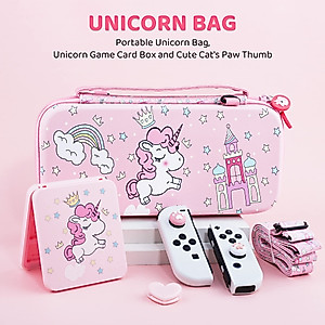 FANPL Carrying Case for Nintendo Switch & OLED Mode, Pink Cute Unicorn Travel Hard Protectiv Cover for Switch with Games Case