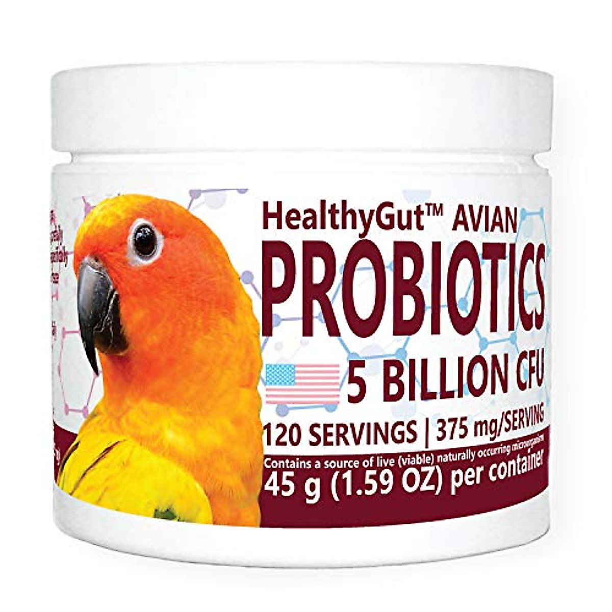HealthyGut™ Avian Probiotics Dietary Supplement for Parrots, All-Natural Digestive System Formula (120 Servings)