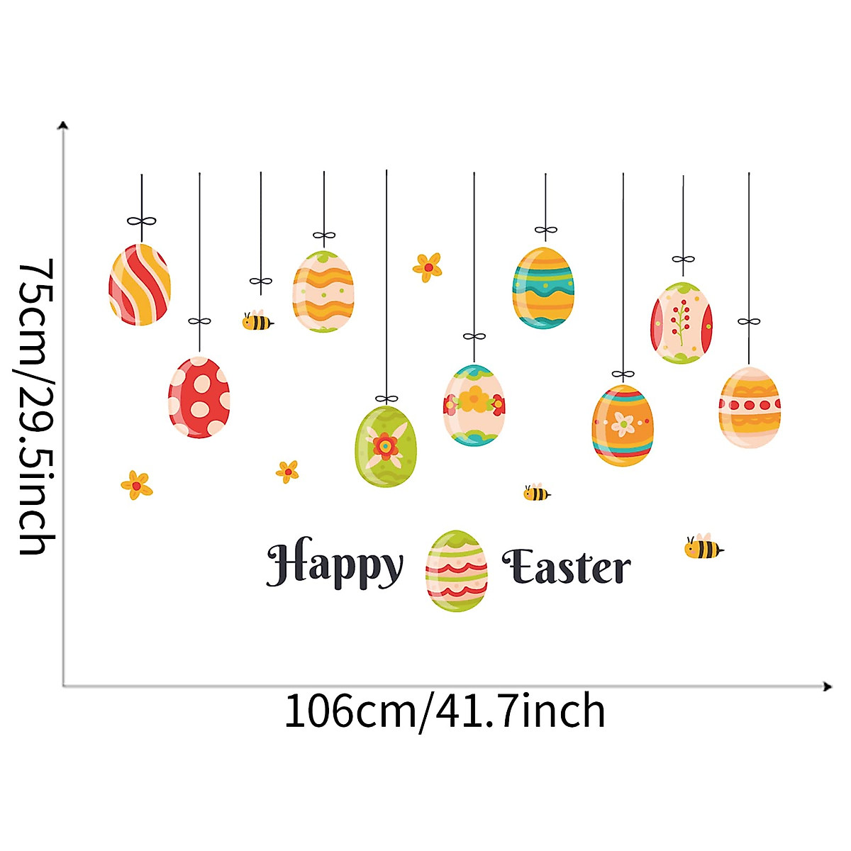 Happy Easter Wall Decals Eggs Wall Stickers Peel and Stick Easter Wall Decorations Window Clings for Nursery Classroom Kids Room Baby Bedroom Home Kitchen Easter Party Decoration (Eggs)
