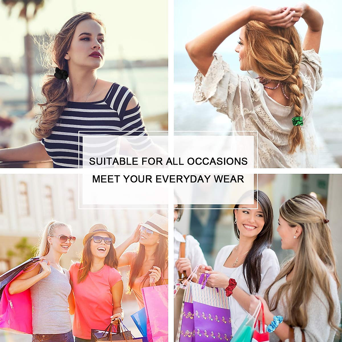 50 Satin Hair Scrunchies in Multiple Colors - Silk Accessories for Curly Hair, Teens and Girls - With Gift Bag