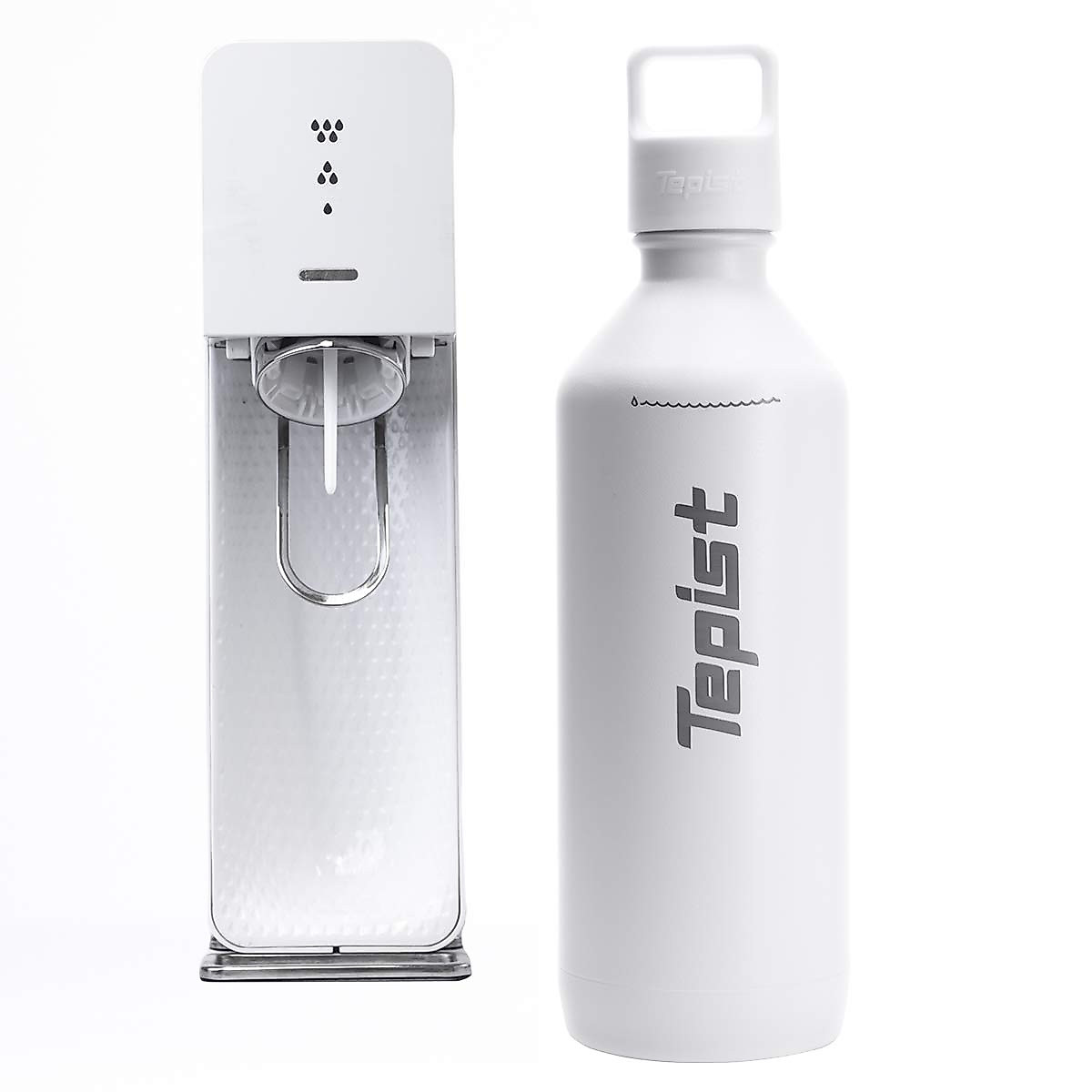 Tepist ThirtyO 30oz Stainless Steel Bottle Compatible with Sodastream Machines | Powder Coated White | Vacuum Sealed | Double Walled | Leak-Proof | Easy to Carry | Reusable Bottle