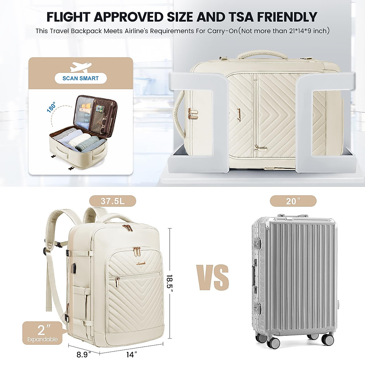 LOVEVOOK Travel Backpack,Carry On Backpack Flight Approved with Toiletry Bag,Expandable Large Laptop Backpack Women Waterproof Backpack Fit 17.3 Inch with USB Charging Port Shoes Compartment