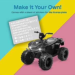 Kidzone 12V Ride On ATV Vehicle 3-7 Yeas Old Big Kid up to 77lbs, Electric 4-Wheeler Quad Battery Powered Car for Boys & Girls Gift Whit DIY License Plate, MP3, High Low Speeds, LED Light, Bluetooth