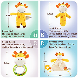 by Rattle Toys for Babies 0-6 Months Soft Baby Toys Stuffed Animal Plush Rattle Newborn Sensory Toys Newborn Infant Security Blanket Loveys Small Animals Doll（Giraffe）
