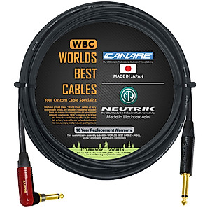 Canare 10 Foot GS-6 - Neutrik Gold Plated Silent Plug - Guitar Bass Instrument Cable - Straight to Angled 1/4 Inch Plugs - Custom Made by Worlds Best Cables
