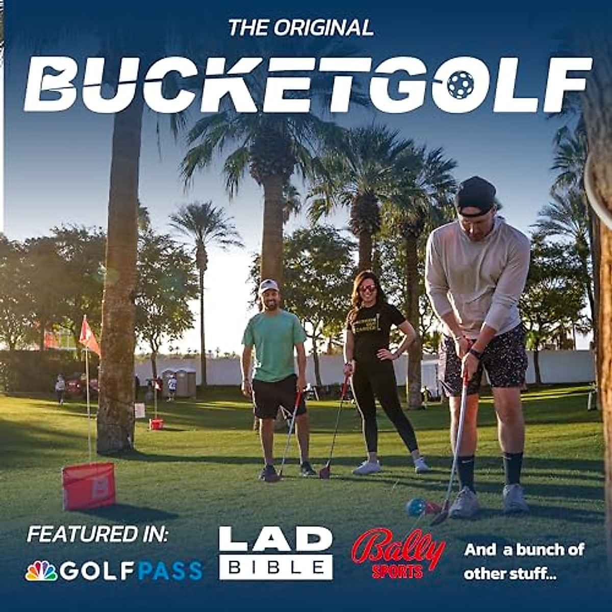 bucketgolf Game 3 Hole Starter Set - New Outdoor Yard Golf Game Levels Family, Adults, Kids, Party, Lawn, Camping, Beach