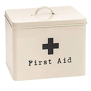 Harbour Housewares 1x Cream Industrial First Aid Box - Retro Chic Vintage Style 2-Tier Steel Medicine Storage Organiser