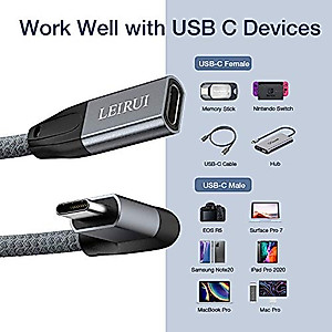 LEIRUI Right Angle USB C Extension Cable 0.65 FT, 90 Degree USB 3.1 (10Gbps) Type C Male to Female Extension Fast Charging Cable Compatible for Nintendo Switch,Thunderbolt 3 MacBook Pro,Samsung S10