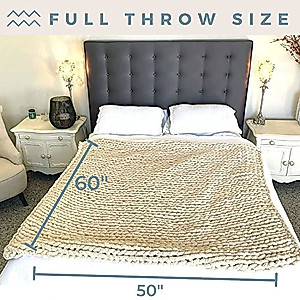 Casaphoria Luxury Chunky Knit Throw Blanket-Large Cable Knitted Soft Cozy Polyester Chenille Bulky Blankets for Cuddling up in Bed, on The Couch or Sofa,Home Decor, Gift, 50"x60",Pack of 1,Beige