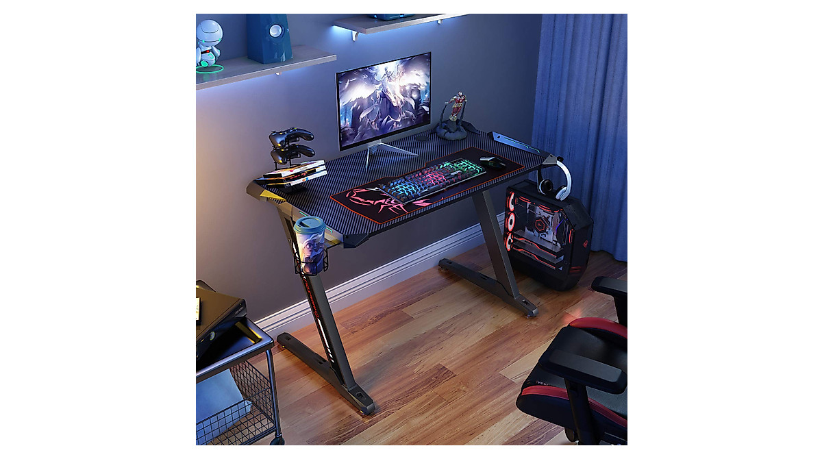 Eureka Gaming Desk with LED Lights & Accessories - 44.5 inch Home Office