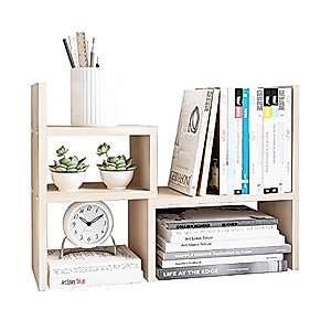Jerry & Maggie - Desktop Organizer Office Storage Rack Adjustable Wood Display Shelf | Birthday Gifts - Toy - Home Decor | - Free Style Rotation Display - True Natural Stand Shelf White Wood Tone