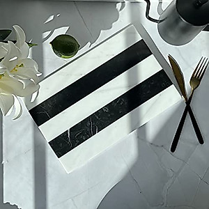 BustleDust 100% Natural Marble Pastry Board for Food, Tea, Coffee, Breakfast, Snacks, Cheese, Appetizers - Use in Kitchen, Bathroom, Office (Glossy Surface,Black&White,11.8x7.9x0.39in)