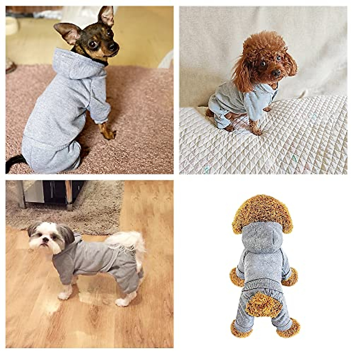 3 Pack Dog Hoodie, Pet Jumpsuit Fleece Sweatshirt with Buttons, Dog Clothes, Dog Cold Weather Coats, Winter Warm Cotton Puppy Hoodie 4 Legs Dog Clothes for Small Medium Dogs Boy Girl Black Grey Pink