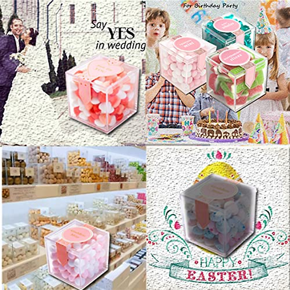 Acrylic Boxes with Lids,4 Pieces 3.4x3.4x3.4Inch Clear Plastic Square Cube Plexiglass Boxes for Display Small Acrylic Containers Jewelry Birthday Wedding Easter Party Decoration Lucite Box