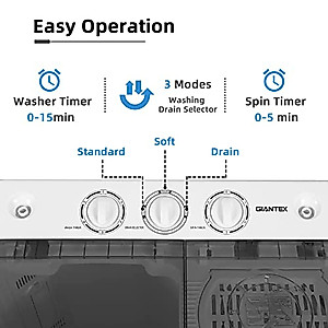 Mayjooy Portable Washing Machine, 22Lbs Capacity Washer and Dryer Combo w/3 Control Knobs & Built-in Drain Pump, Semi-Automatic Compact Laundry Washer w/Twin Tub for RV/Dorm/Apt (Grey)