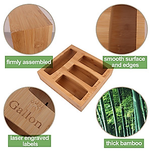Premium Quality Solid Bamboo One Piece Ziplock Bags Organizer, Food Storage Bag Dispenser for Kitchen Drawer, Bamboo Plastic Bag Organizer, Home Organization for Gallon Quart Snack Sandwich Bags