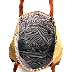 CLA Upcycled Canvas & Leather Handbag 16 Inch Height & Cowhide Tote Bag, Canvas Handbags for women (Khaki)