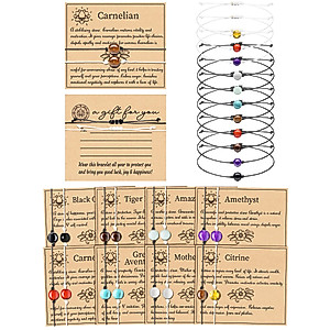 16 Pcs Carnelian Crystal Bracelet Adjustable Gemstone Bracelet with Wish Cards Braided Beaded Spiritual Bracelets Gemstone Anklet Crystal Anklet Yoga Reiki Gift Energy Jewelry for Couple Friendship