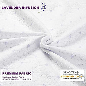 Mattress Topper Cover Queen, Lavender Infused Premium Bamboo Zippered Cover for Mattress Topper with Adjustable Straps, Ferlizer 3 Inch Queen Mattress Topper Protector