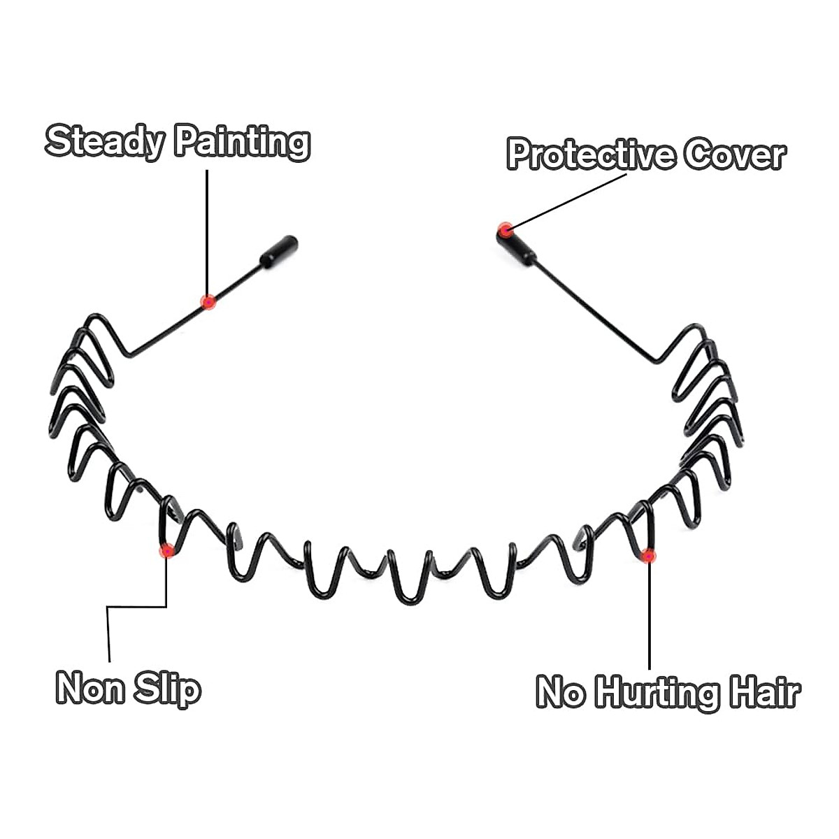 Showvigor 2 Pcs Metal Headband,Unisex Black Wavy Spring Sports Headbands for Men Women's Metal Hair Band with 2 Protective Cover, Spring Wavy Nonslip Hair Hoop Fashion Headwear Hair Accessories