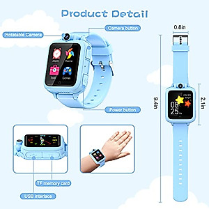 Lterfear Smart Watch for Kids, Kids Watch with 14 Games HD Camera Touch Screen Alarm Music Player Calculator Calendar Video & Audio Recording, Birthday Gift Toys for 4-12 Years Old Boys, Blue