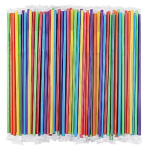 [Individually Wrapped] 300 Pcs Colorful Flexible Plastic Straws, Disposable Bendy Straws, 10.2" Long and 0.23'' Diameter, BPA-Free