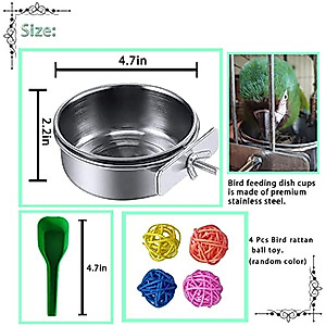 kathson Parrot Feeding Dish Cups,Stainless Steel Bird Food Water Bowl Parakeet Feeder Birds Cage Ball Toys with Clamp Holder for Cockatiel Macaw Budgies Small Animal Chinchilla (7 Pcs)