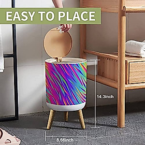 Small Trash Can with Lid Zebra Rainbow Abstract Seamless Colorful Stripes Repeating Printing Garbage Bin Wood Waste Bin Press Cover Round Wastebasket for Bathroom Bedroom Diaper Office Kitchen