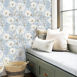 Nukofal Floral Peel and Stick Wallpaper Dandelion Floral Wallpaper Peel and Stick 15.7 inch x 118.1 inch Flower Wallpaper Blue/Gray/White Self Adhesive Removable Contact Paper for Cabinets Decor