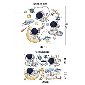 Astronaut Wall Decals Cartoon Spacecraft Outer Space Wall Stickers Removable Peel and Stick Art Murals for Kids Room Nursery Classroom Bedroom Living Room Home Decoration (Astronaut)