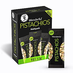 Wonderful Pistachios In Shell, Roasted and Salted Nuts, 1.5 Ounce Bag (Pack of 9), Protein Snack, On-the-Go, Individually Wrapped Healthy Snack