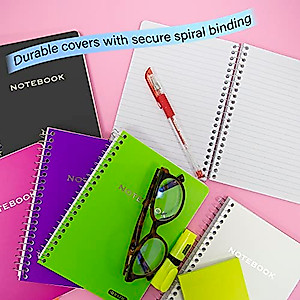 BAZIC Composition Book 100 Sheet 5" x 7" Poly Cover Spiral Notebook, Writing Journal College Ruled Notebooks, Assorted Color, 6-Pack