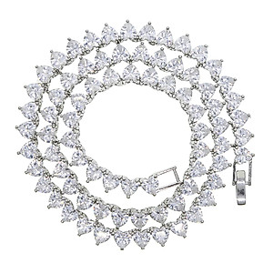 ATJMLADYJEWELRY Iced Out Bling 2022 Valentine's Day Gift Women Jewelry 5mm Heart Shaped Cubic Zirconia CZ Tennis Choker Necklace (Silver White), (R362)