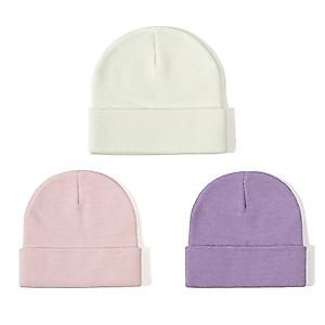 Baby Hats and Mittens Set Infant Toddler Beanie Caps Hospital Hat Set Newborn Gloves for Baby Boys Girls White/Pink/Purple S