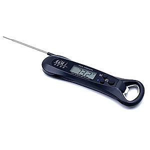 Surewheels Digital Meat Thermometer for Cooking Food, Oven Baking, BBQ, Grilling, Deep Frying- Waterproof, Backlight Instant Read with Bottle Opener (Black)
